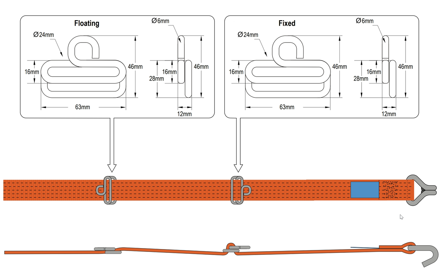 Strap Slide Adjuster for Roof Mounted Bungee Systems